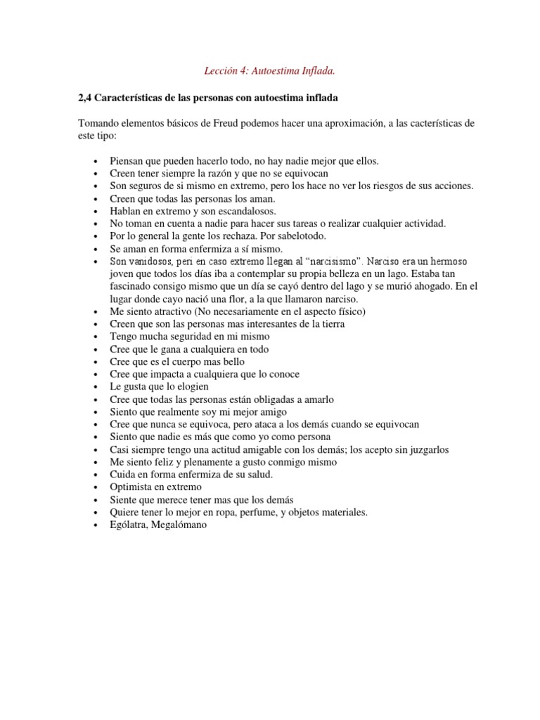 Autoestima Inflada | PDF | Relaciones personales, crianza y desarrollo ...