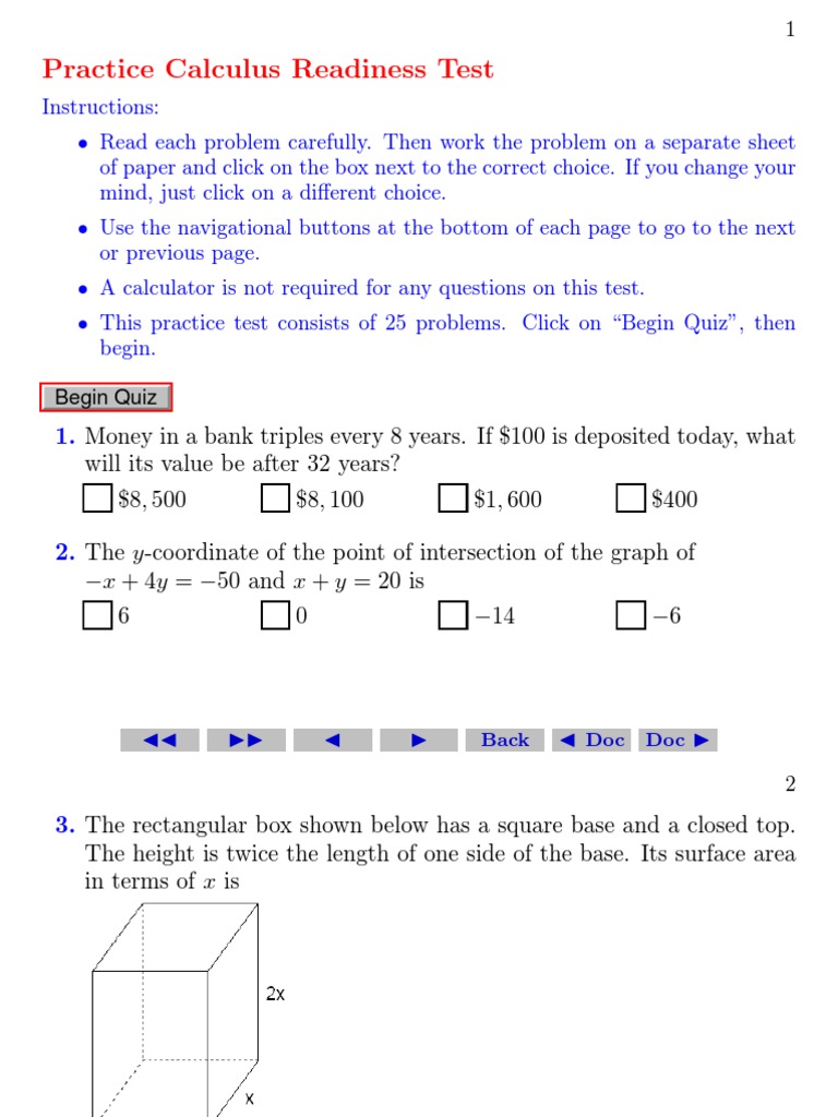 Calculus Readiness, Test | PDF | Trigonometric Functions | Line (Geometry)