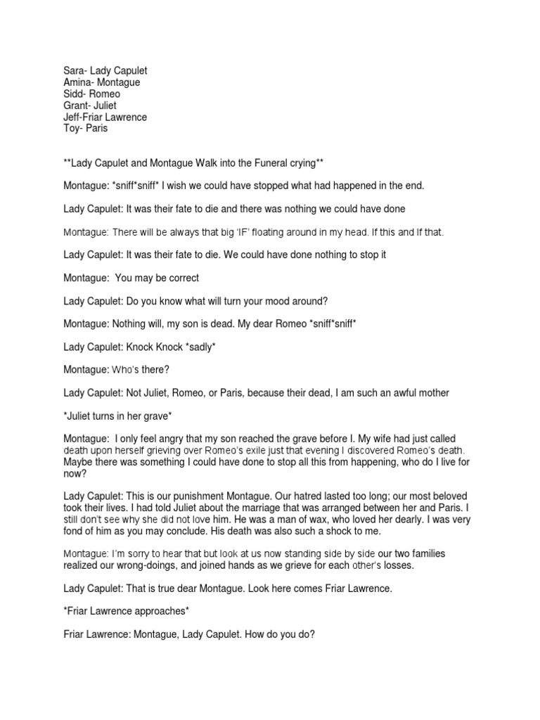 Final Scene- Romeo and Juliet Script | Characters In Romeo And Juliet ...