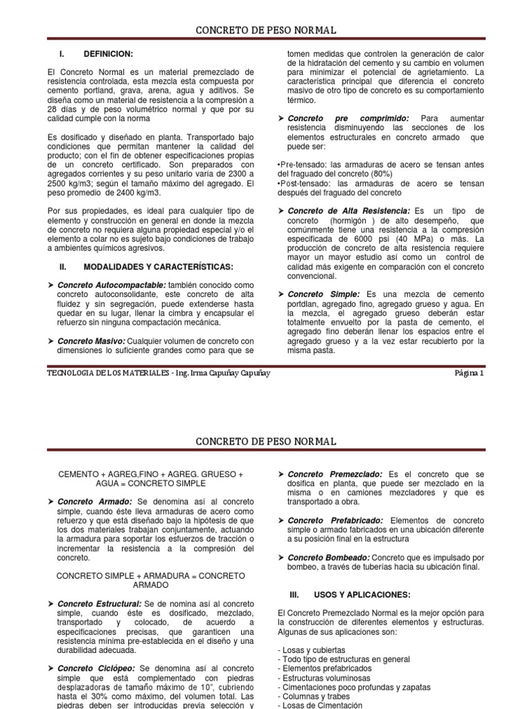 Componentes Del Concreto | PDF | Hormigón | Cemento