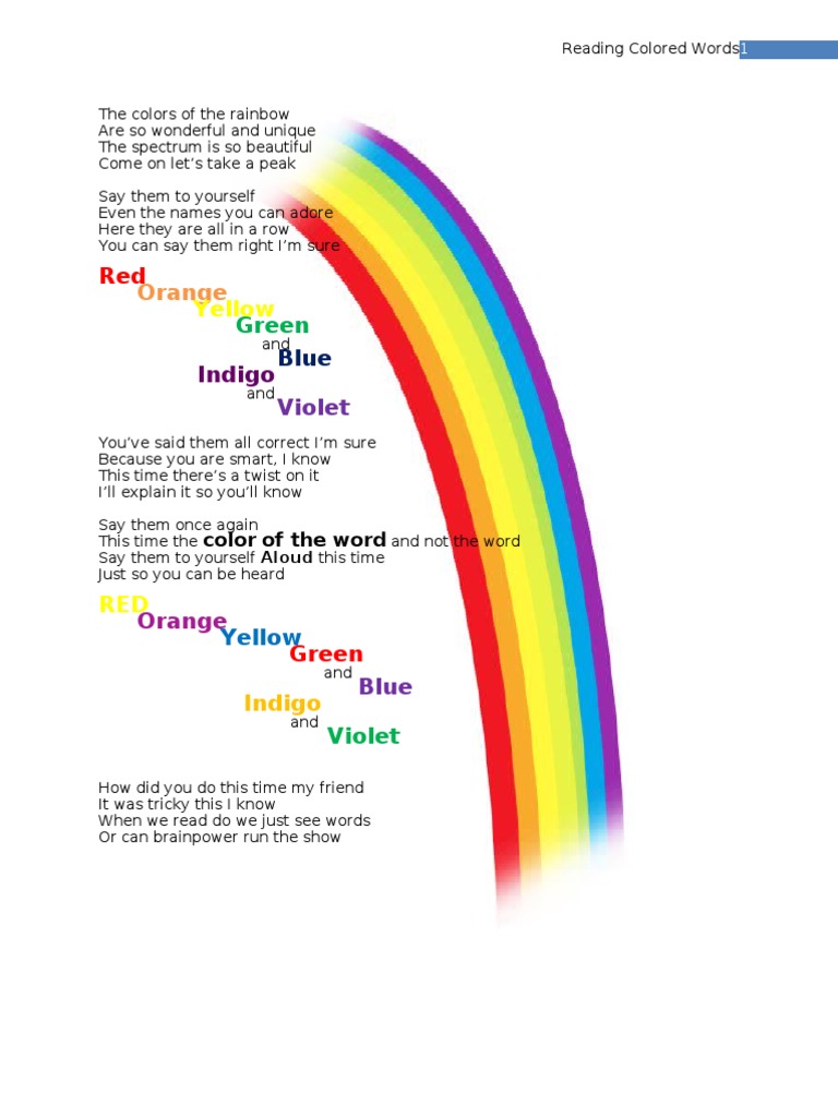 Reading Colored Words Activity | PDF | Self-Improvement | Poetry