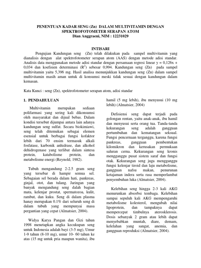 PENENTUAN KADAR SENG (ZN) DALAM MULTIVITAMIN DENGAN SPEKTROFOTOMETER ...