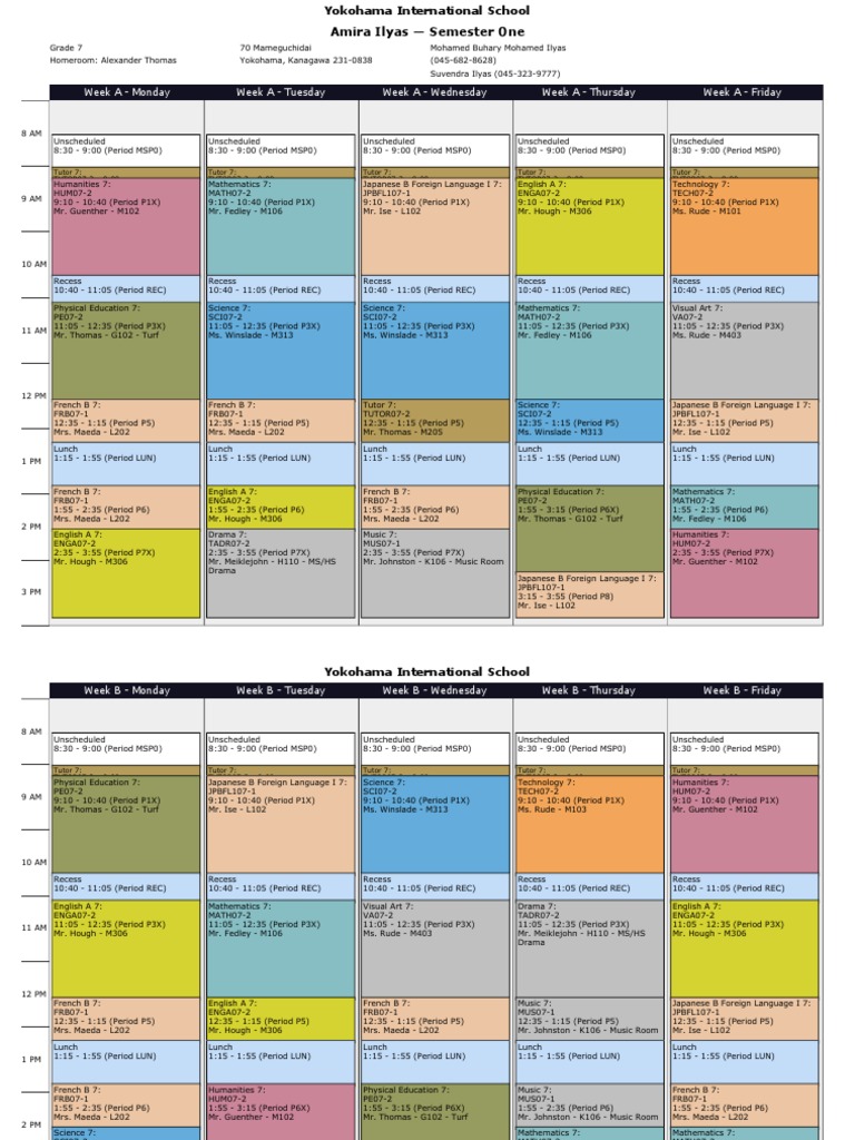 Grade 7 Class Schedule Overview | PDF