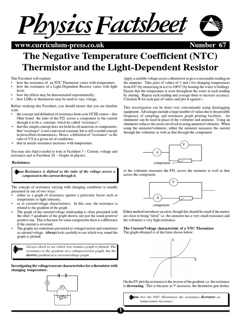 NTC Thermistors and LDRs Explained | PDF | Electrical Resistance And ...