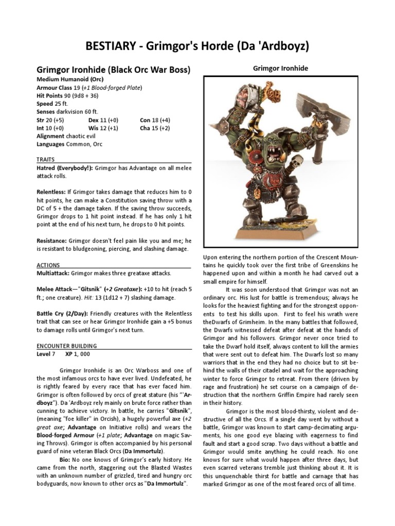 Grimgor Ironhide: Orc Warboss Stats | PDF | Fantasy Creatures ...