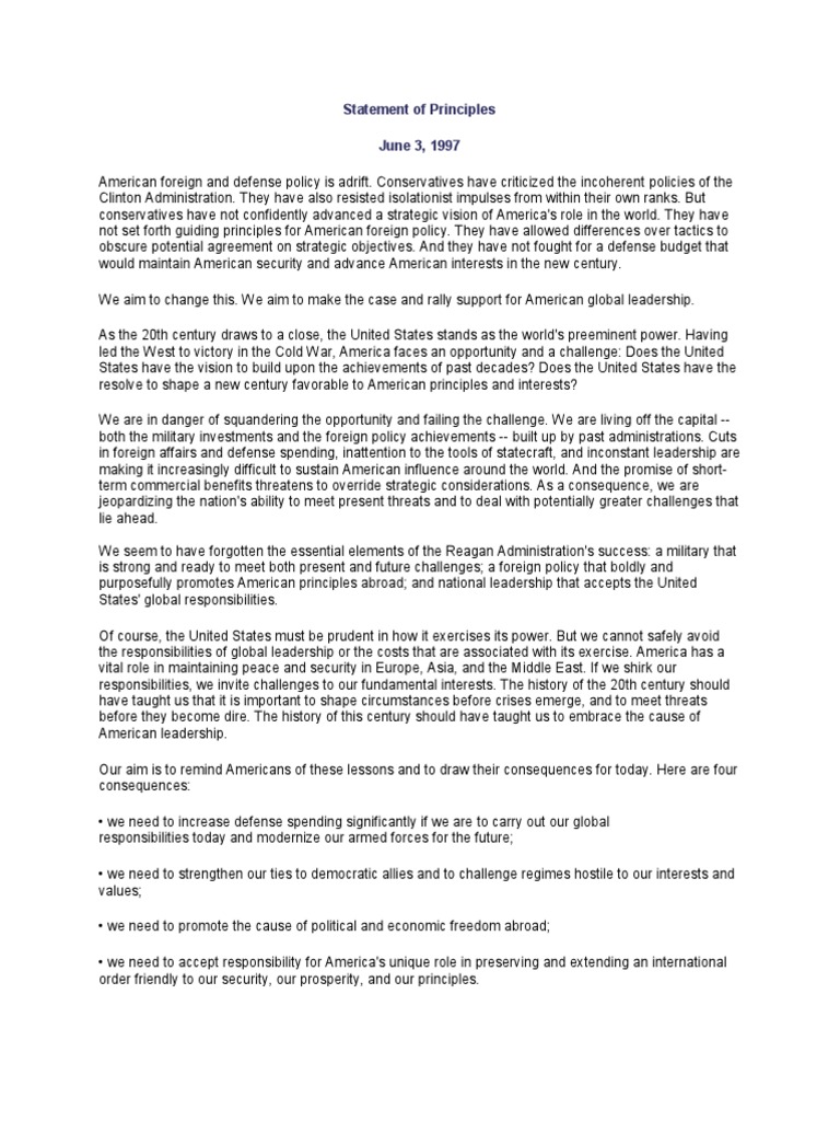 1997 PNAC Statement of Principles | PDF | The United States ...