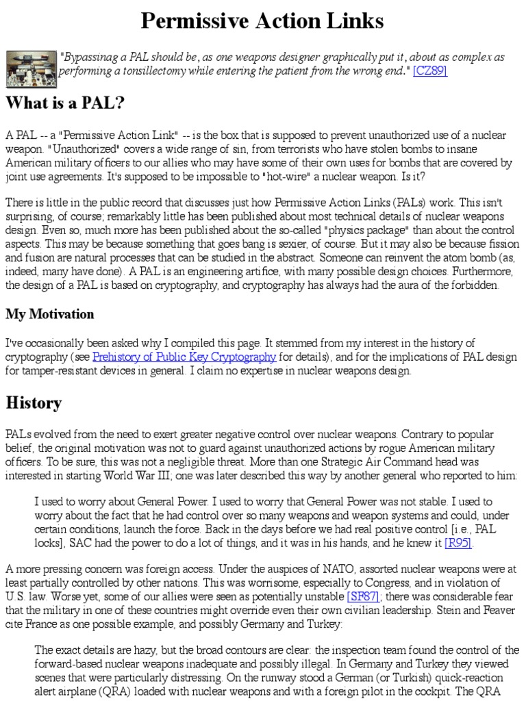 Permissive Action Links | PDF | Nuclear Weapons | Cryptography