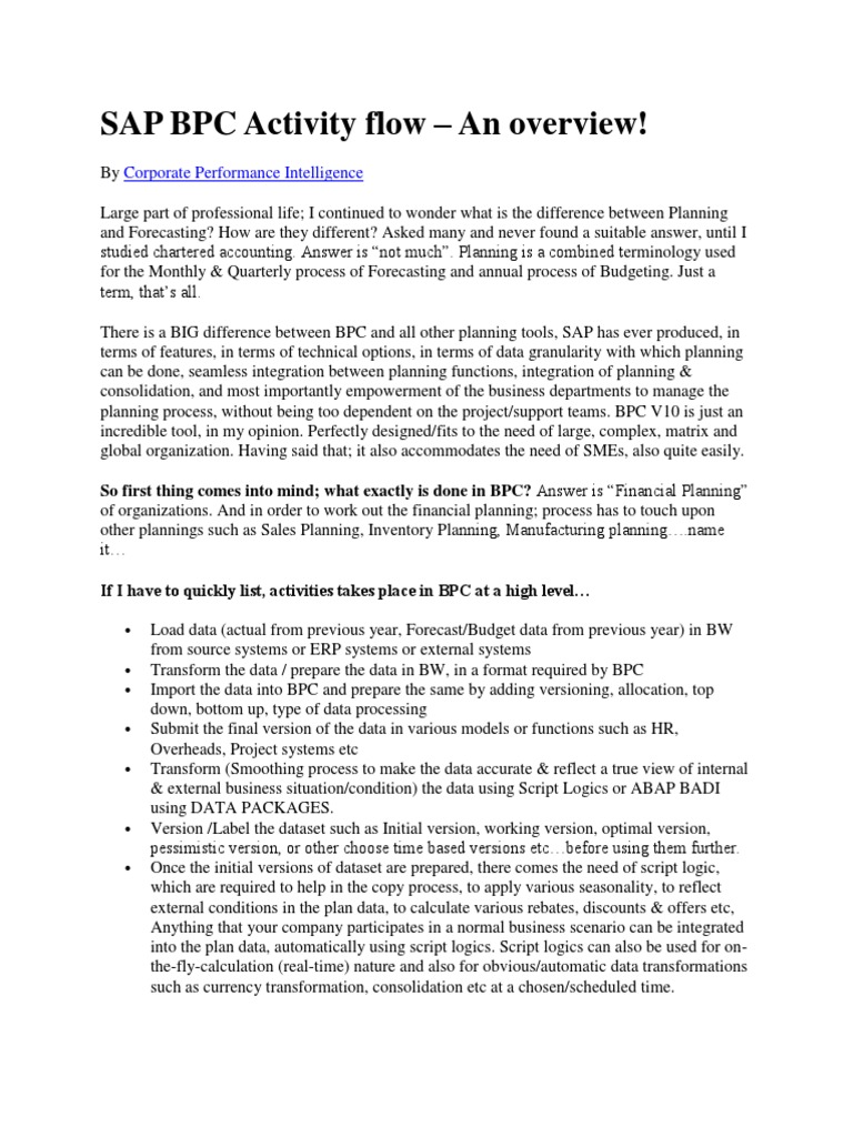 An Overview of Key Activities and Processes Involved in SAP BPC ...