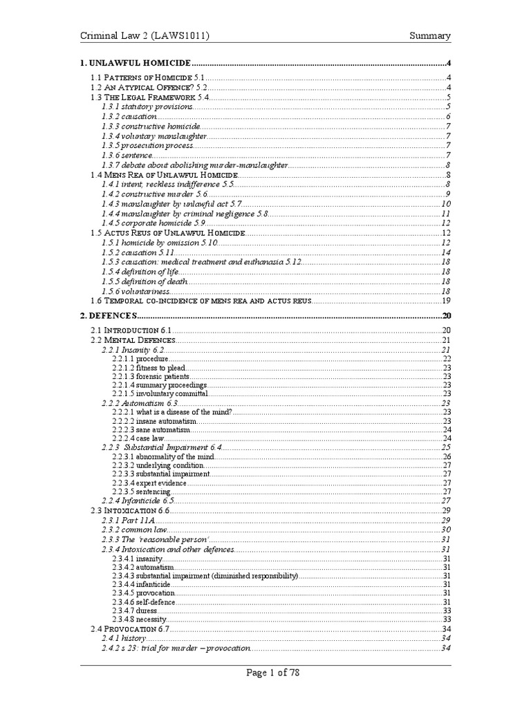 Criminal Law 2 Notes | PDF | Manslaughter | Mens Rea