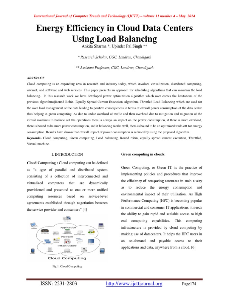 Energy Efficiency in Cloud Data Centers Using Load Balancing | PDF | Data Center | Cloud Computing