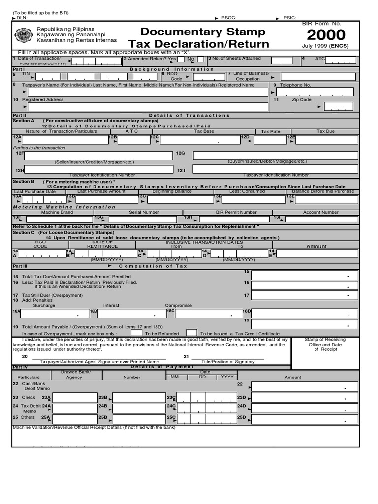 Bir Form 2000 | PDF | Taxes | Payments