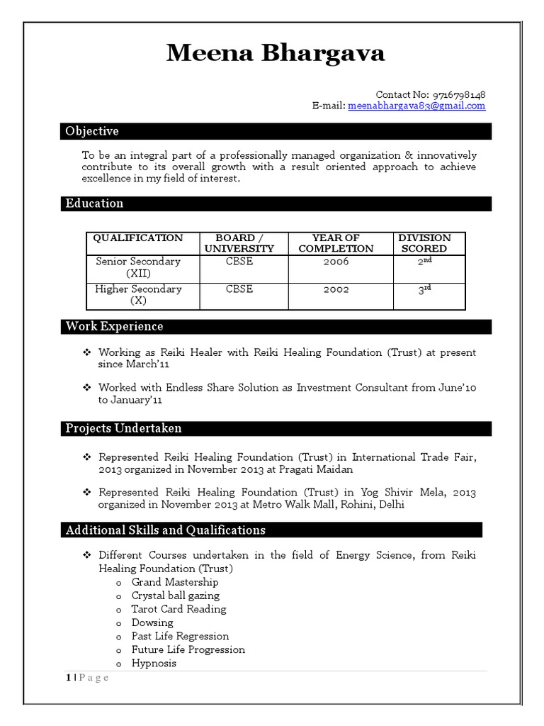 CV Meena Bhargava | PDF | Delhi | Reiki