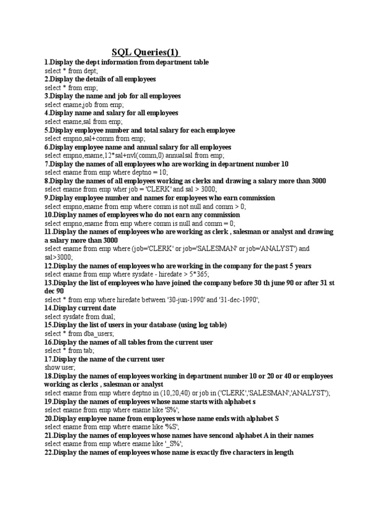 SQL Queries | PDF | Data | Areas Of Computer Science