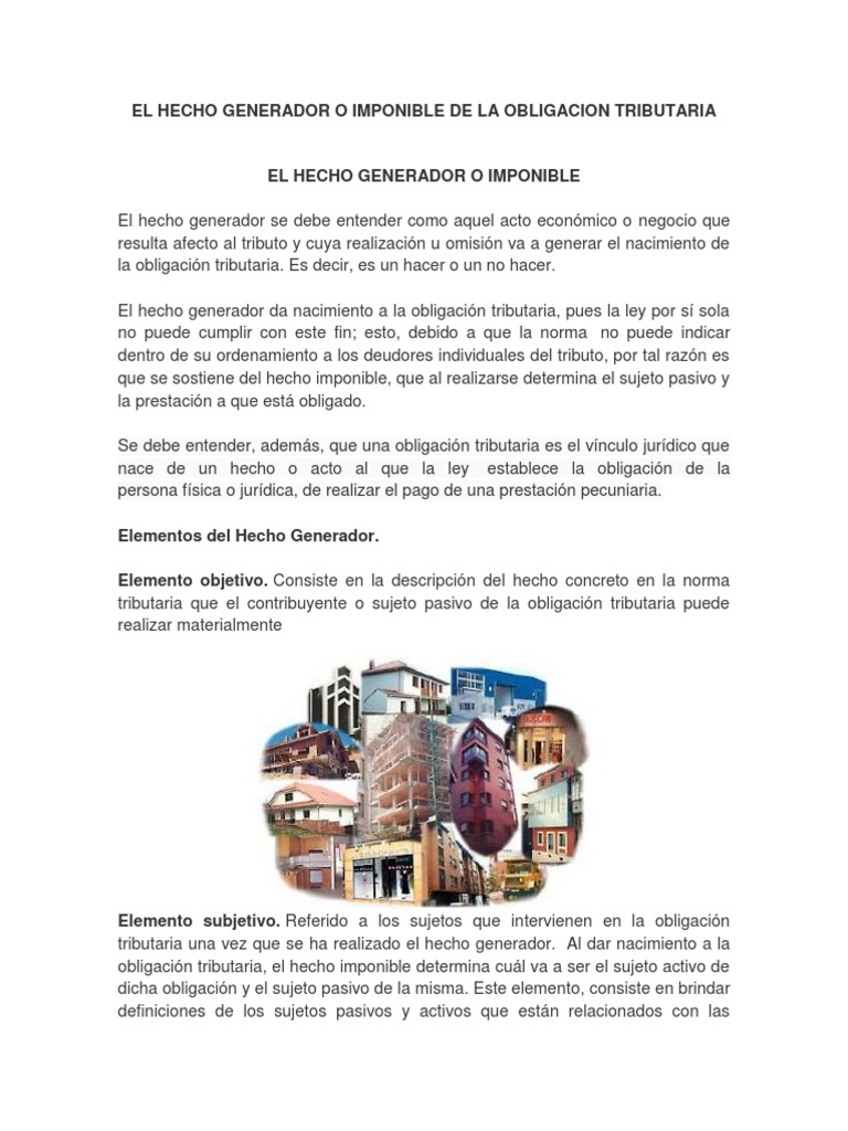 El Hecho Generador o Imponible de La Obligacion Tributaria | PDF ...