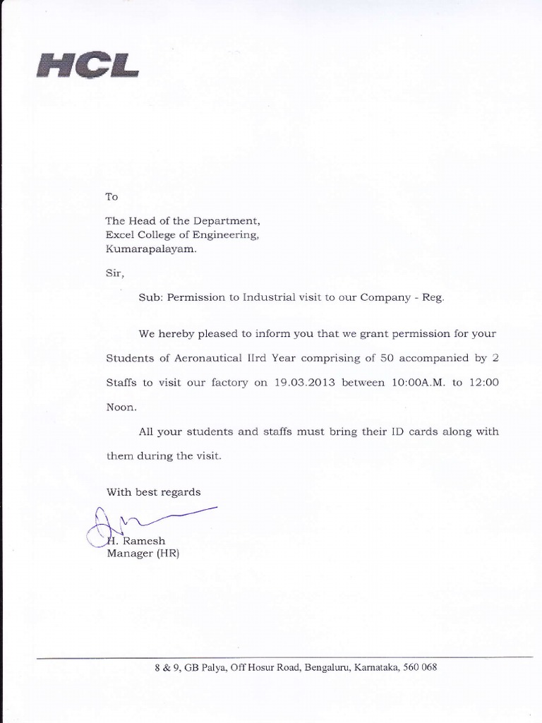 HCL Permission Letter