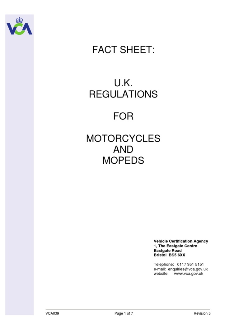 VCA UK Regulations For Motorcycles and Mopeds | PDF | Motorcycle | Headlamp