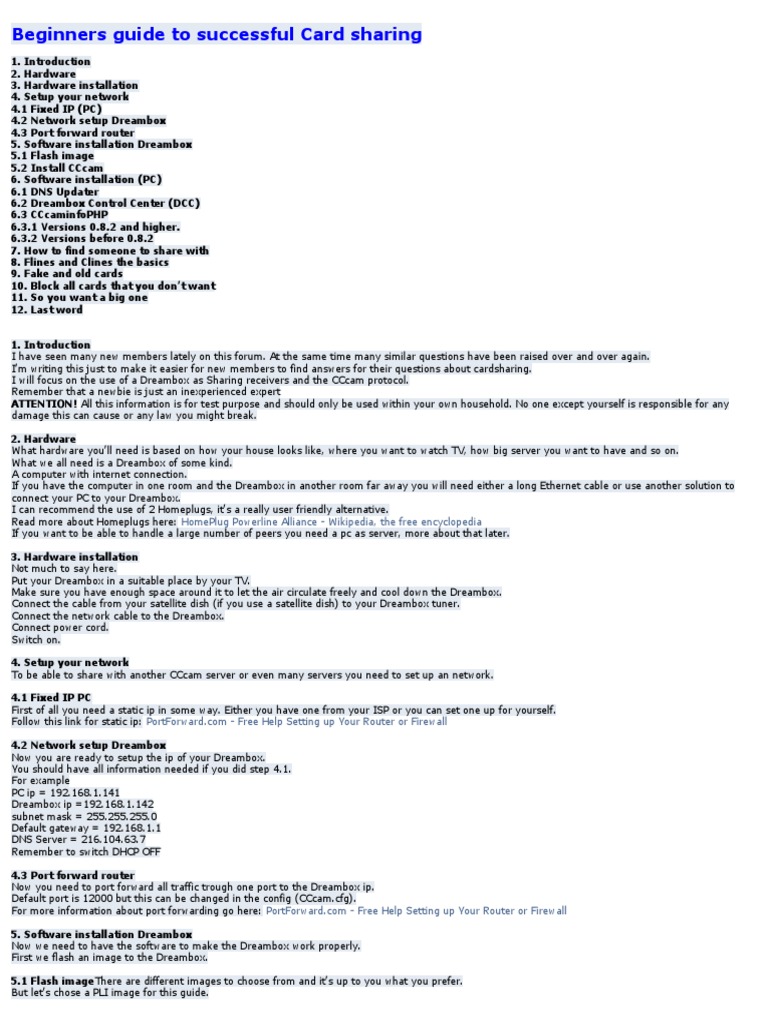 Beginners Guide To Successful Card Sharing | PDF | Ip Address ...