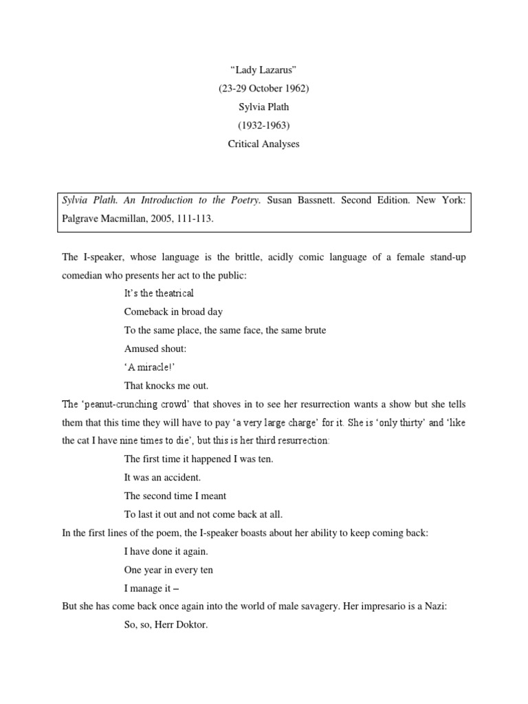 Lady Lazarus Critique | Sylvia Plath | Poetry