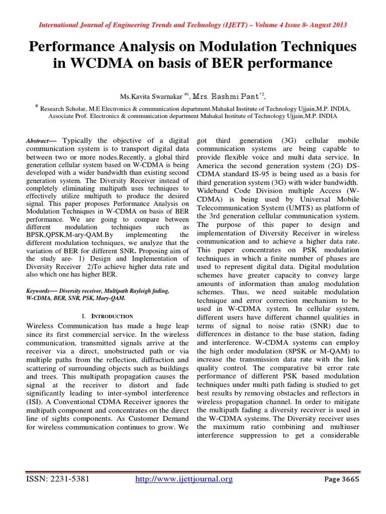 Performance Analysis On Modulation Techniques in WCDMA On Basis of BER Performance | PDF ...