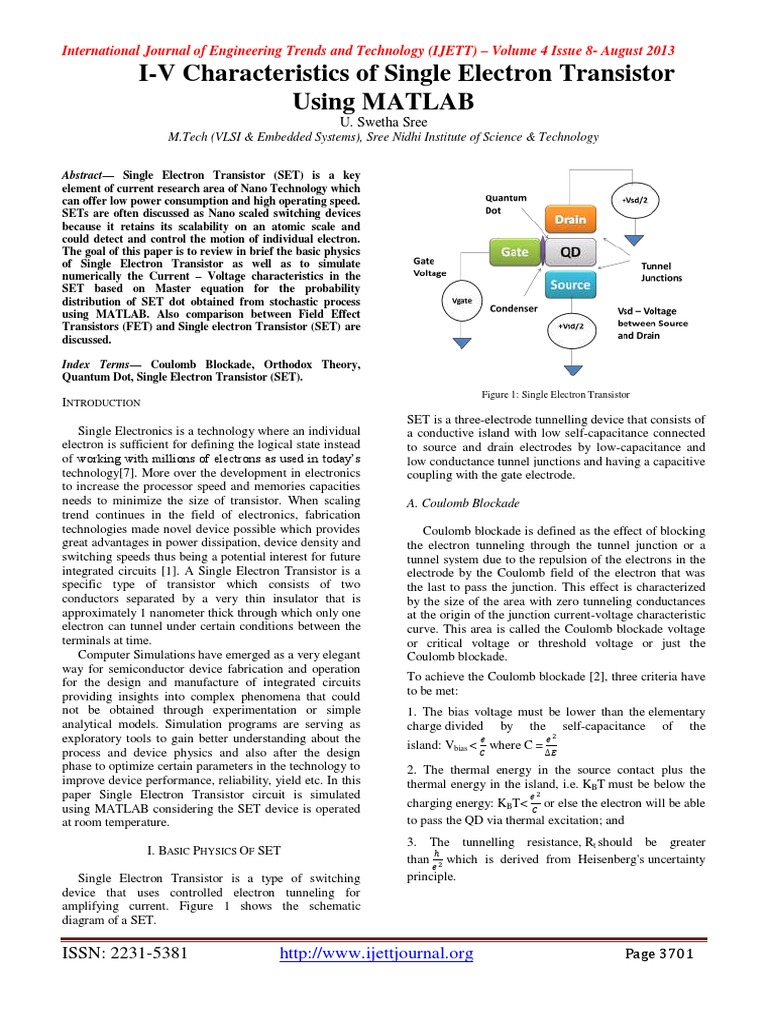 I-V Characteristics of Single Electron Transistor Using MATLAB | PDF ...