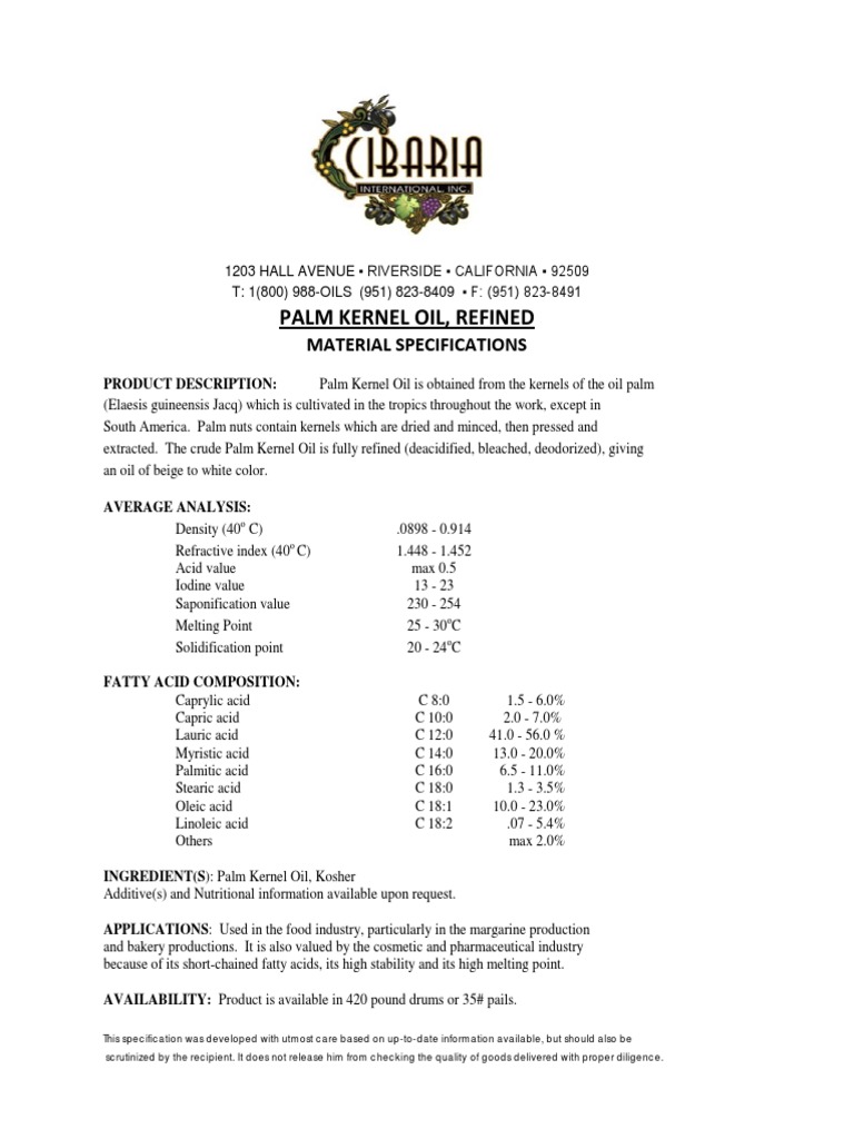 Msds Palm Kernel Oil | PDF