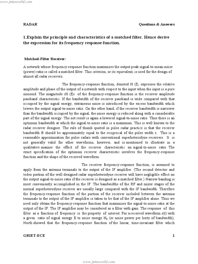 Matched Filter in Radar | PDF | Filter (Signal Processing) | Signal To ...