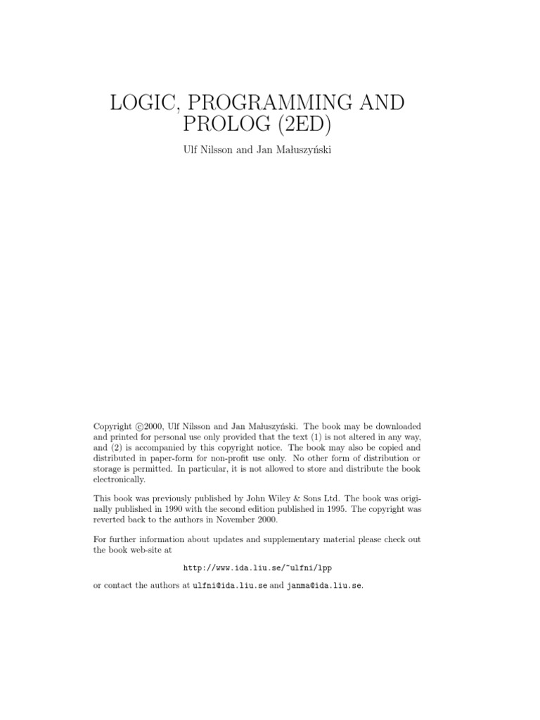 Logic, Programming, and Prolog (2nd Ed) - Ulf Nilsson, Jan Maluszynski | PDF | First Order Logic ...