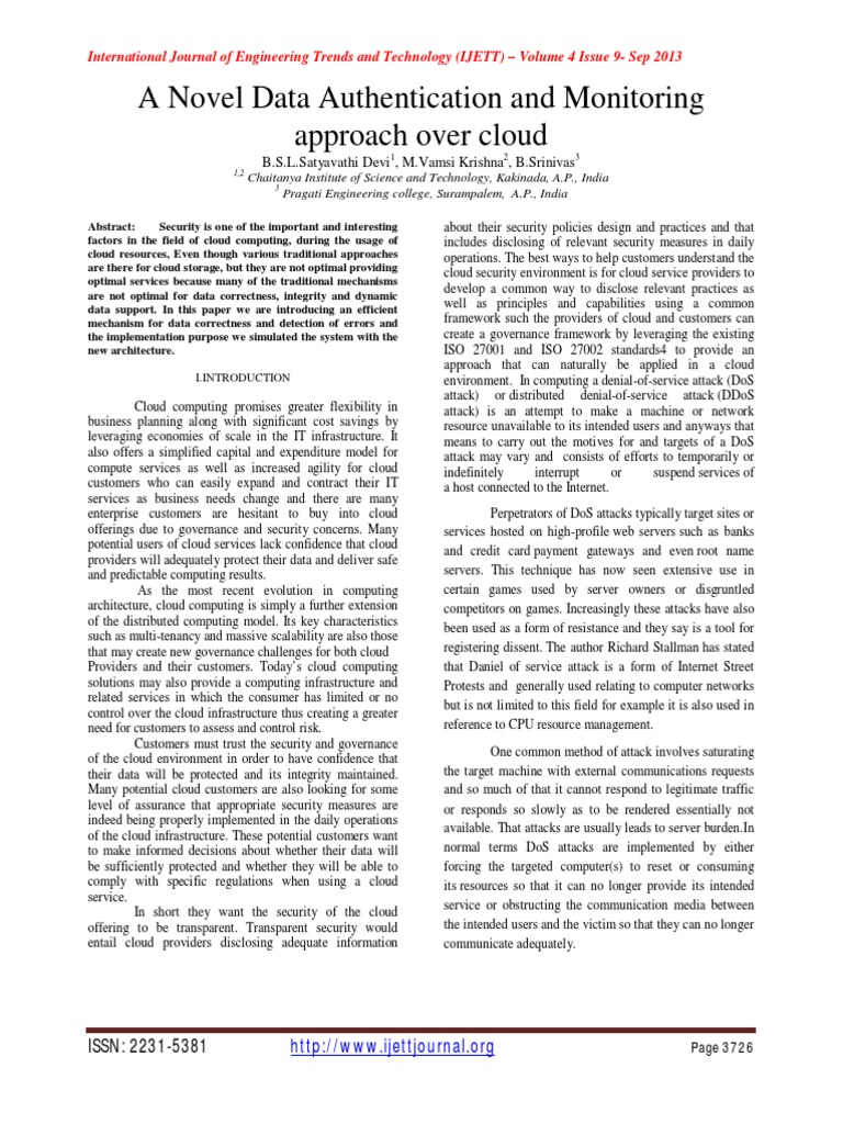 A Novel Data Authentication and Monitoring Approach Over Cloud | PDF ...