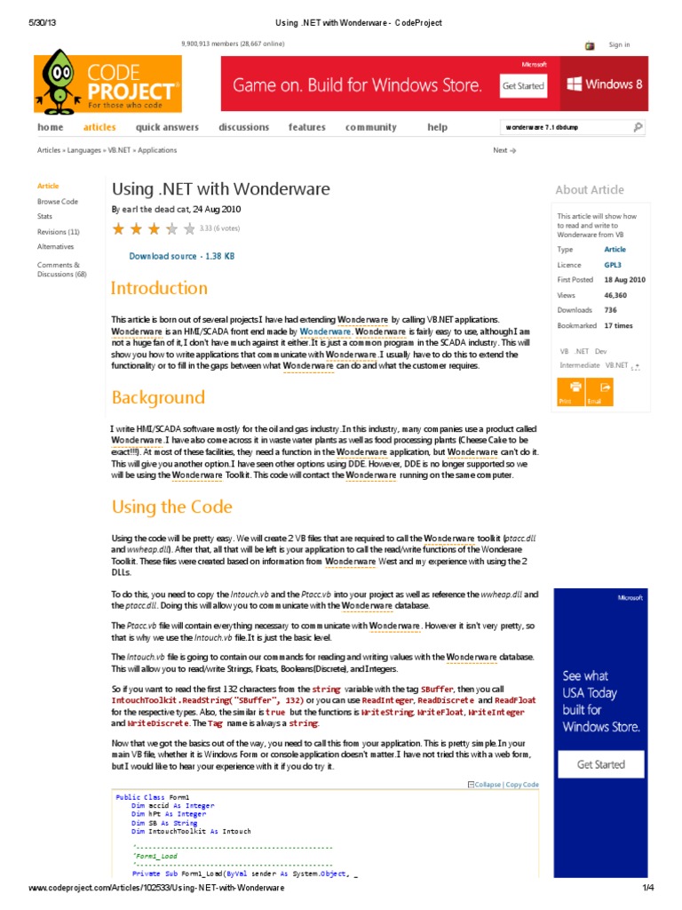 Using .NET With Wonderware | PDF | Computer Programming | System Software