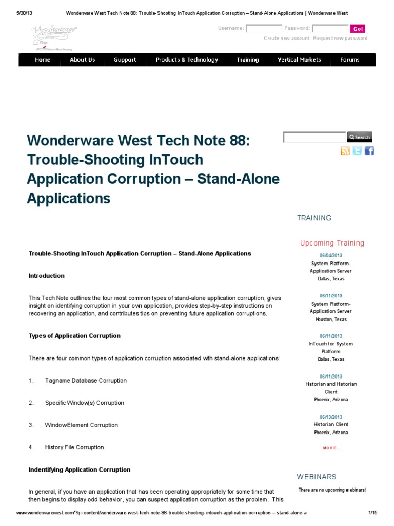 Wonderware West Tech Note 88 - Trouble-Shooting InTouch Application Corruption - Stand-Alone ...