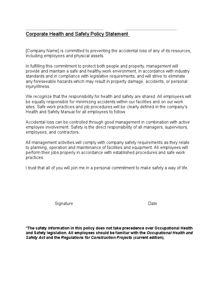 Corporate Health and Safety Policy Statement | PDF | Business