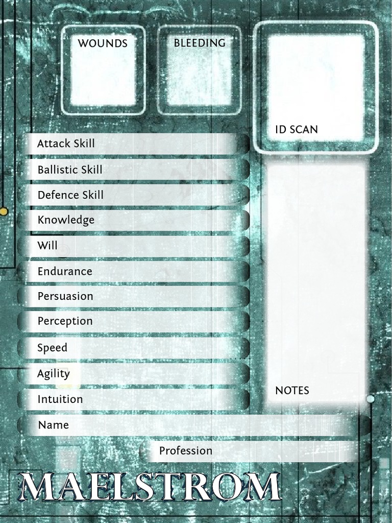 Sci-Fi Styled Character Sheet For Maelstrom RPG | PDF