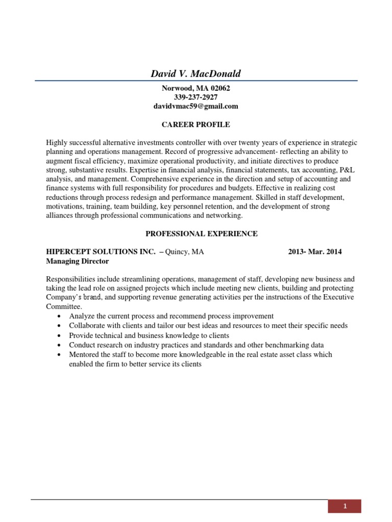 VP Real Estate Controller in Boston MA Resume David MacDonald | PDF ...