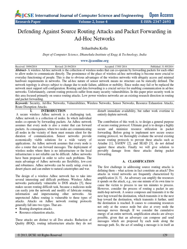 Source Routing Attacks | PDF | Routing | Wireless Ad Hoc Network