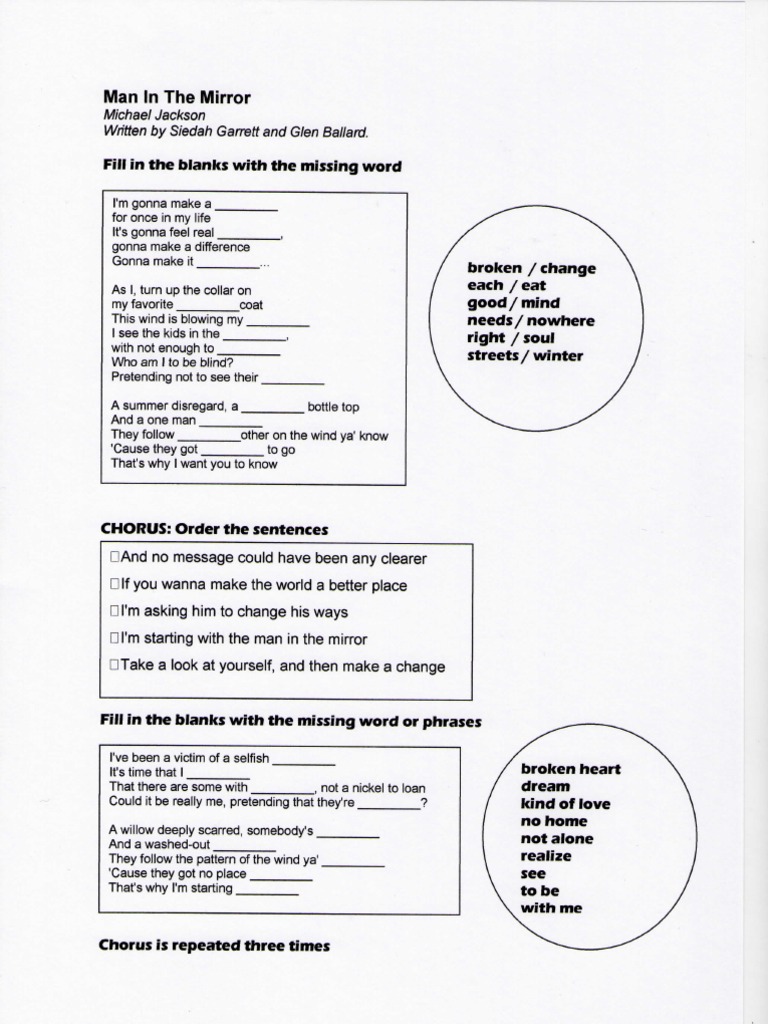 Lyrics Analysis of "Man In The Mirror" | PDF | Songs