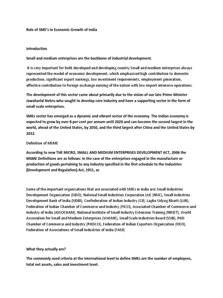 Role of SME | PDF | Small And Medium Sized Enterprises | Economic Growth