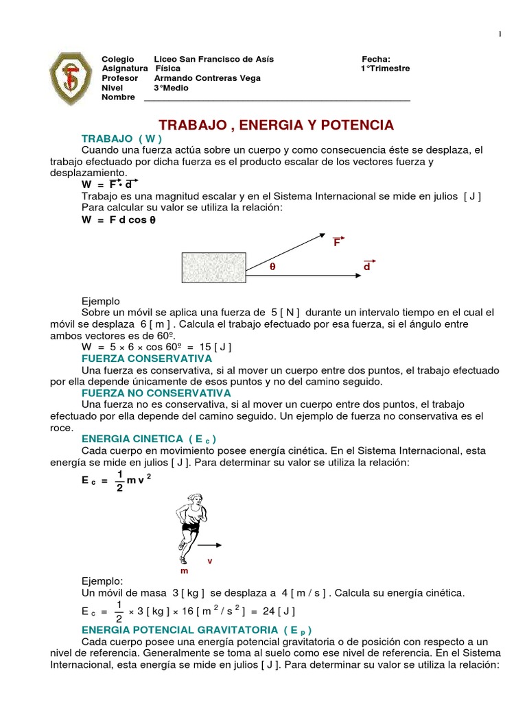 Guía Nº1 Trabajo Energía y Potencia 3º Medio 2012 | PDF | Energía ...