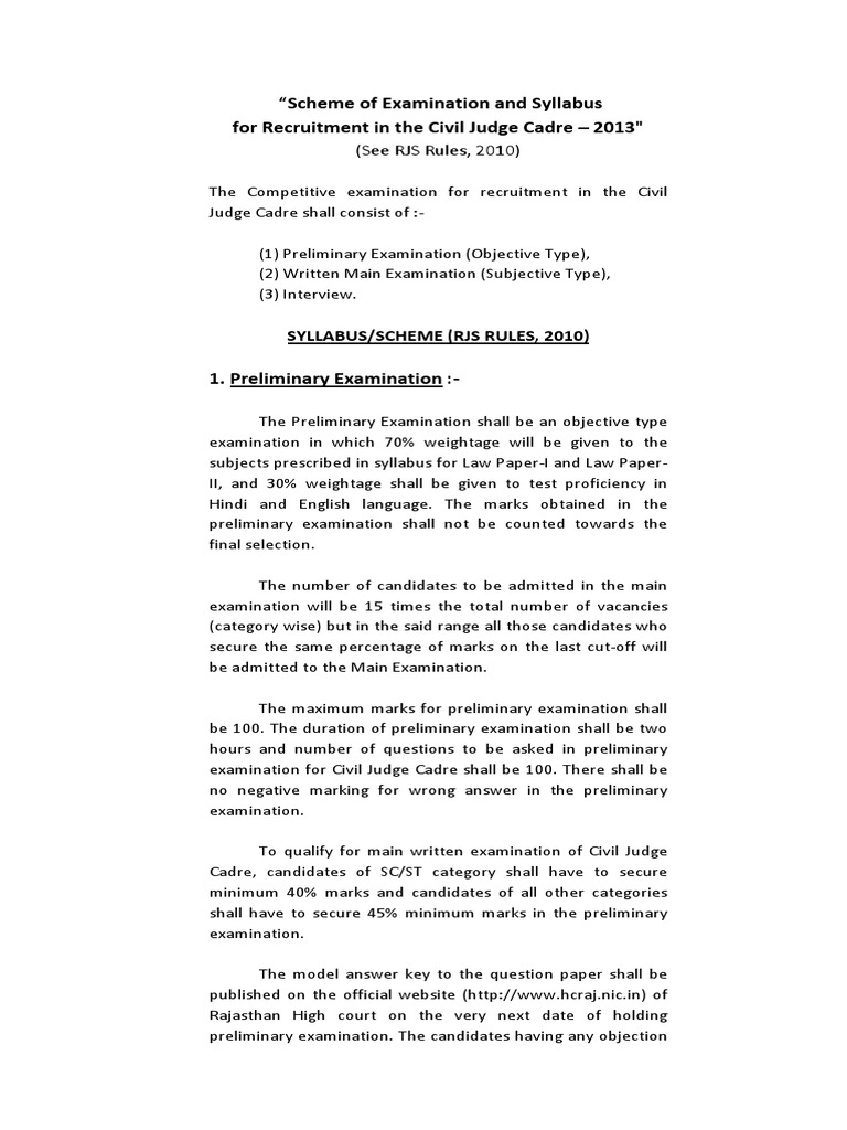 Rajasthan Civil Judge Exam Syllabus | PDF | Test (Assessment) | Crime ...