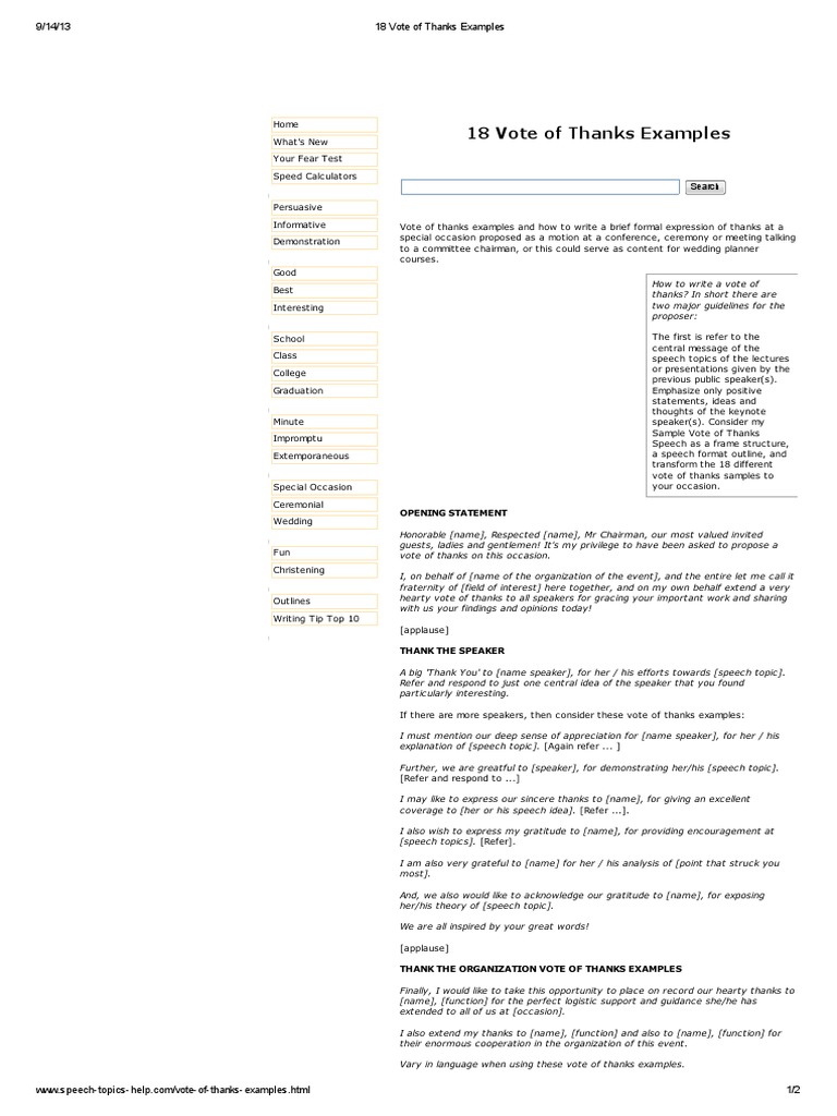 Vote of Thanks Examples | PDF | Gratitude | Communication
