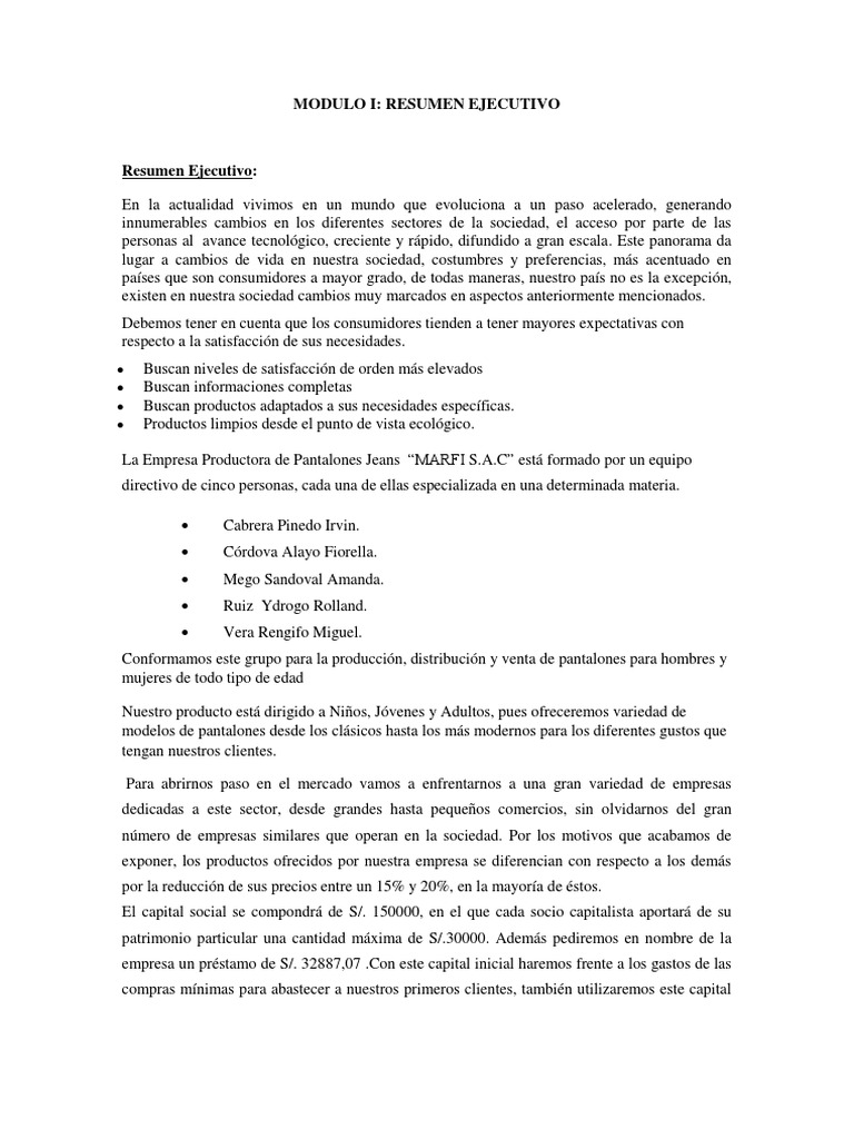 Modulo I - Resumen Ejecutivo | PDF | Distribución (comercial) | Calidad (comercial)
