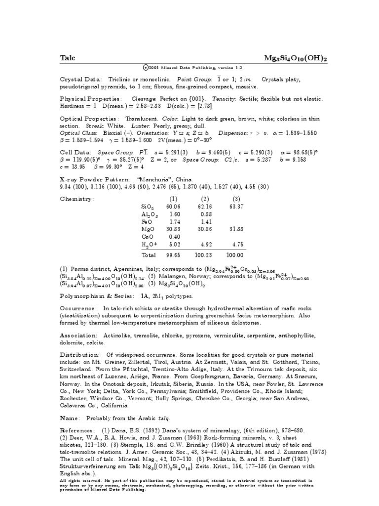 Talc | PDF | Classification Of Minerals | Mineralogy