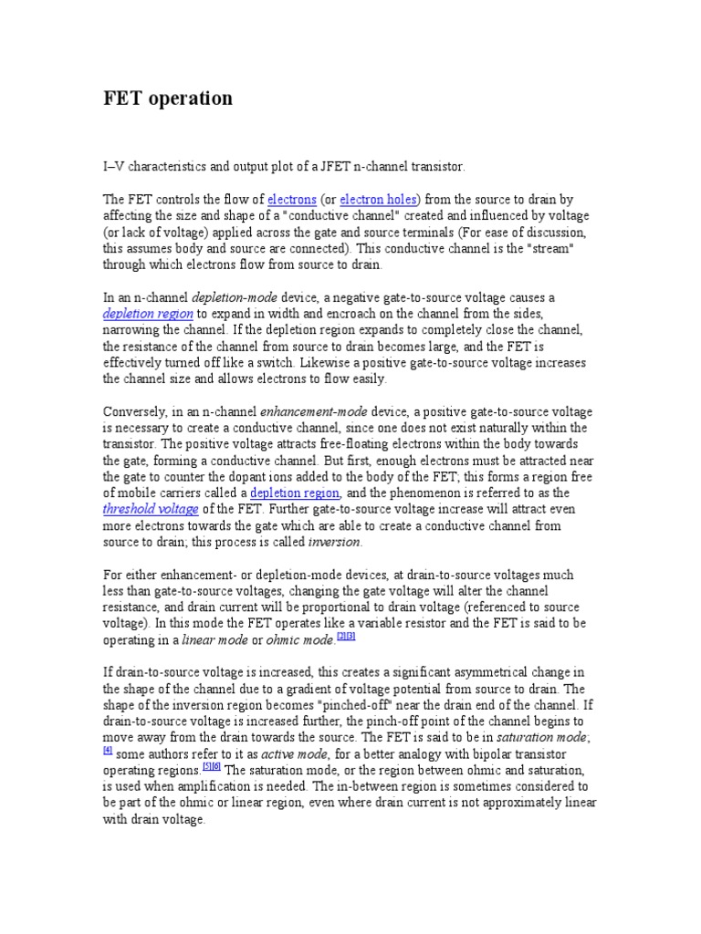 FET Operation: Electrons Electron Holes | PDF | Field Effect Transistor ...