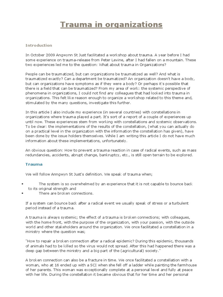 Trauma in Organisations - Marieke Kramer | PDF | Psychological Trauma ...