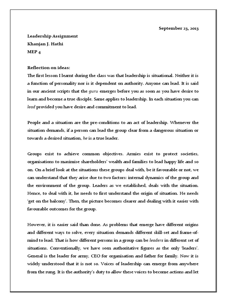 Leadership Assignment | PDF | Leadership | Reason
