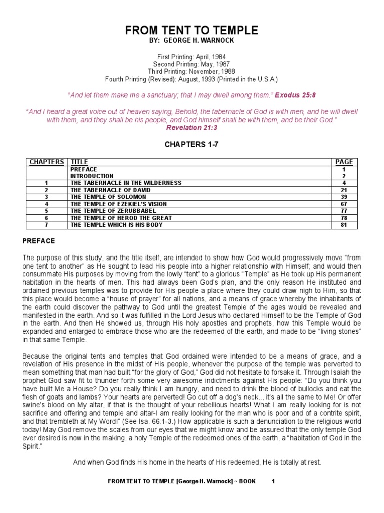 FROM TENT TO TEMPLE (George H. Warnock) BOOK | PDF | Holy Of Holies ...