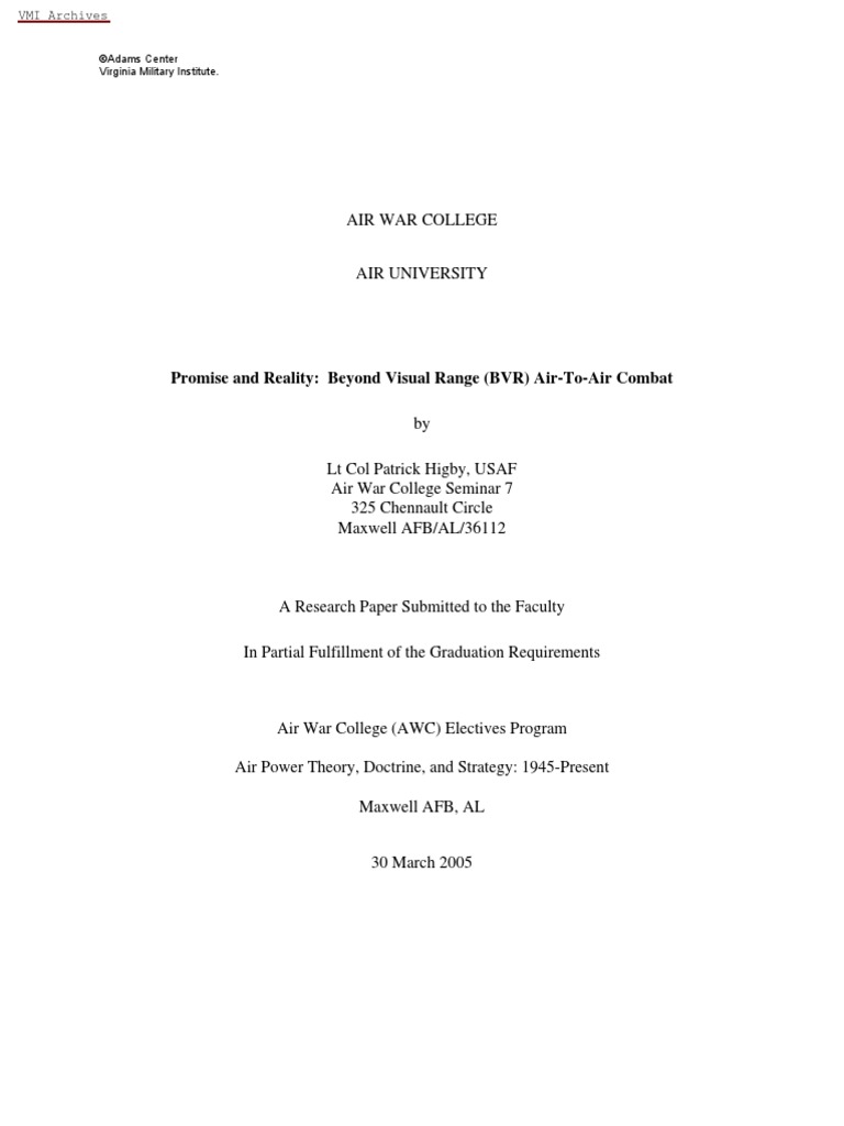 Promise and Reality... Beyond Visual Range (BVR) Air-To-Air Combat ...
