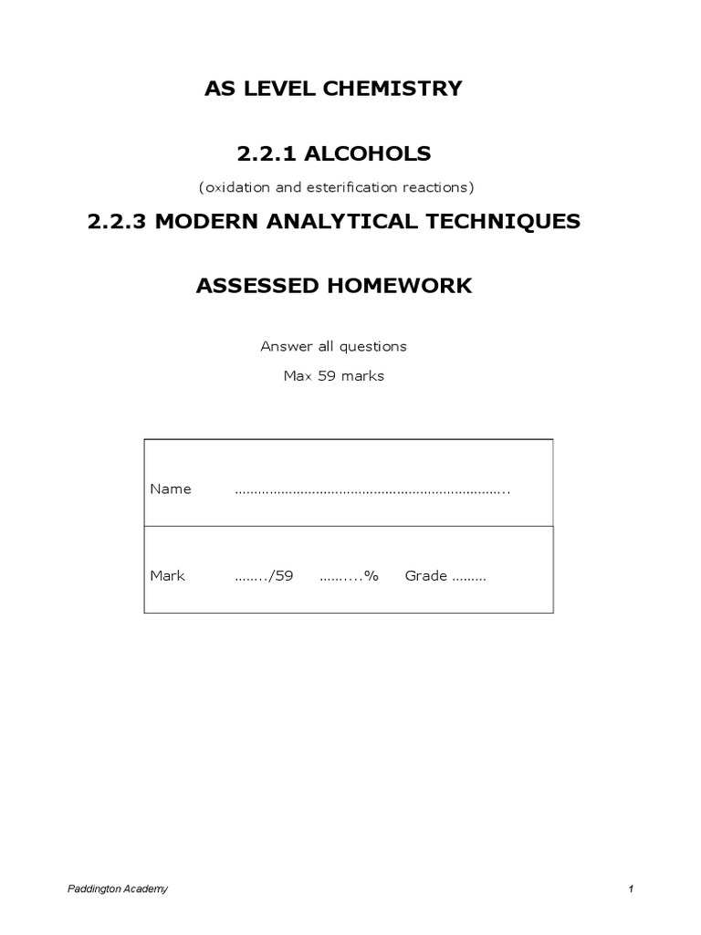 Alcohols and Modern Analytical Techniques HW | PDF | Redox | Mass ...