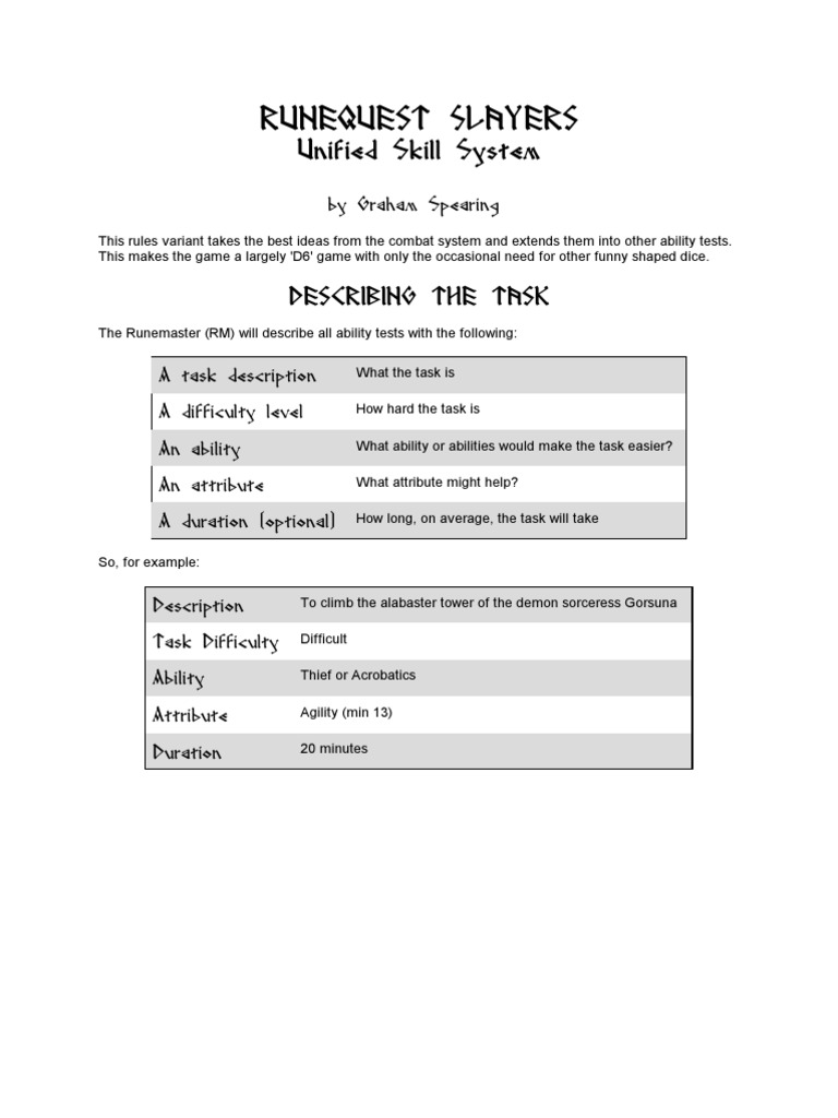 Runequest Slayers: Skill System Guide | PDF | Gaming | Role Playing Games