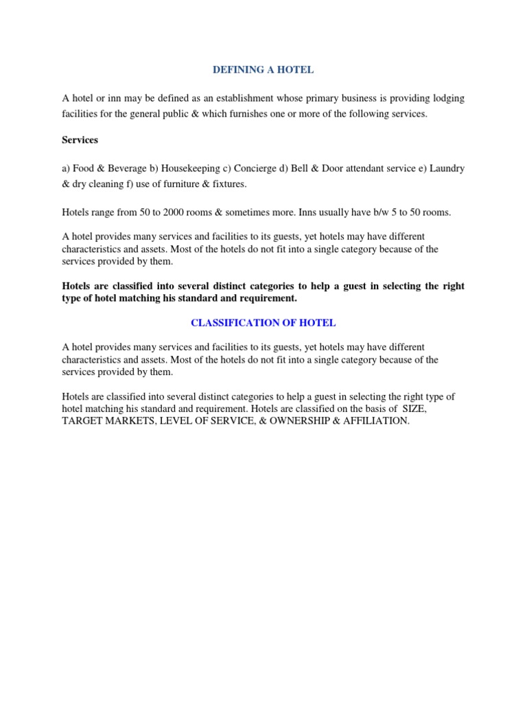 Classification of Hotels | PDF | Resort | Hotel