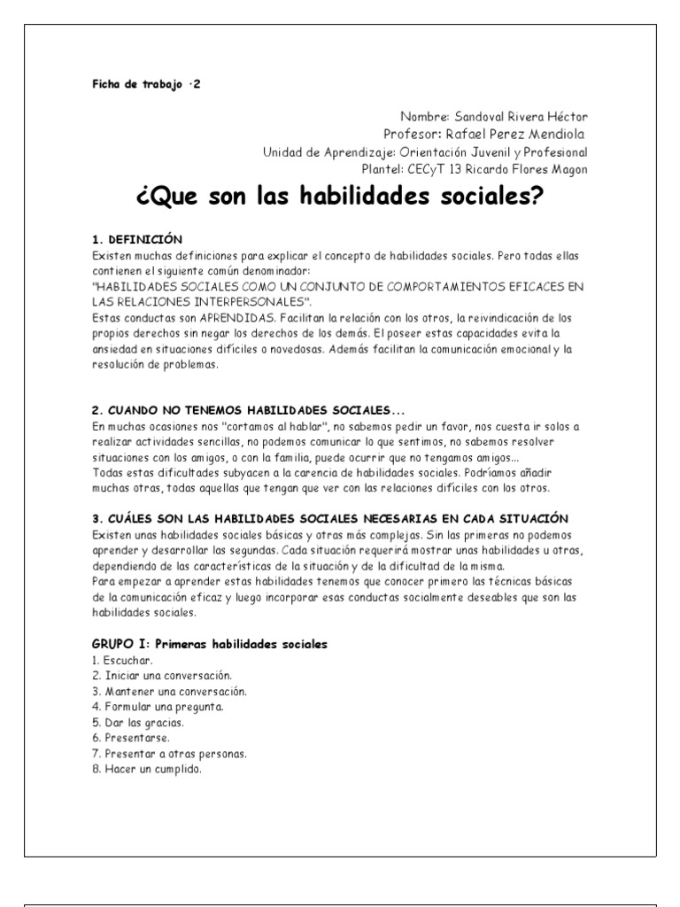 Hojas De Trabajo De Habilidades Sociales Para La Escuela Secundaria